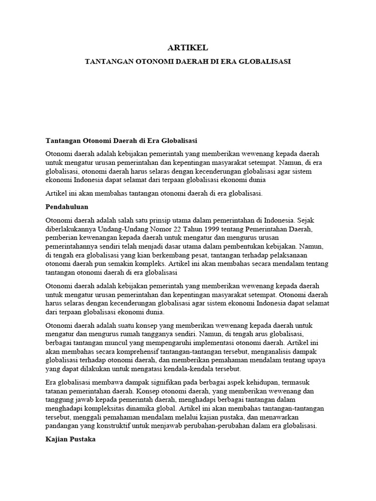 Artikel Tantangan Otonomi Daerah Di Era Globalisasi | PDF