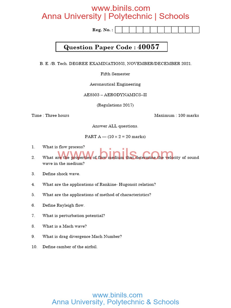 Ae8503 Aerodynamics Ii 1 1 Hh Pdf