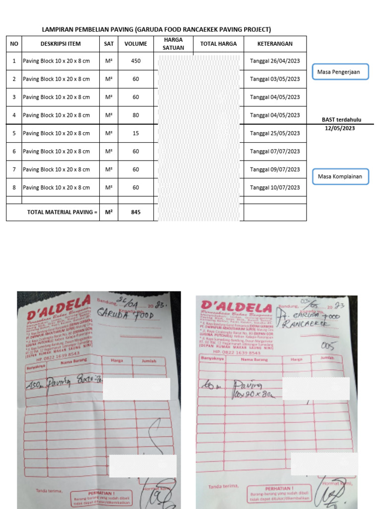 Lampiran Nota Paving (Fix) | PDF