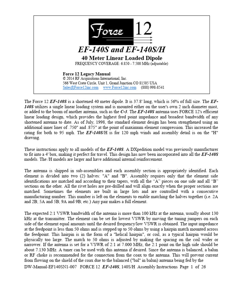 EF-140S and EF-140S/H: 40 Meter Linear Loaded Dipole | Download Free ...