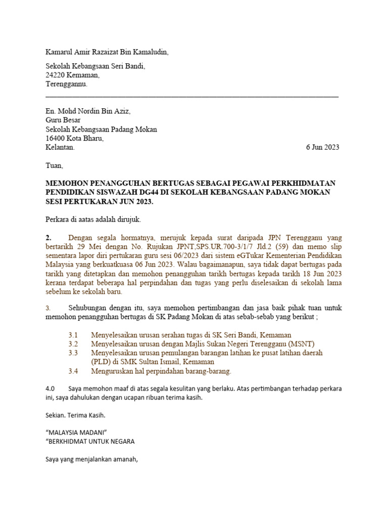 Surat Penangguhan Bertugas | PDF