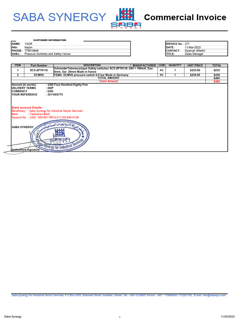 Pressure Switches and Safety Valves - Inv No. 277 | PDF | Economies