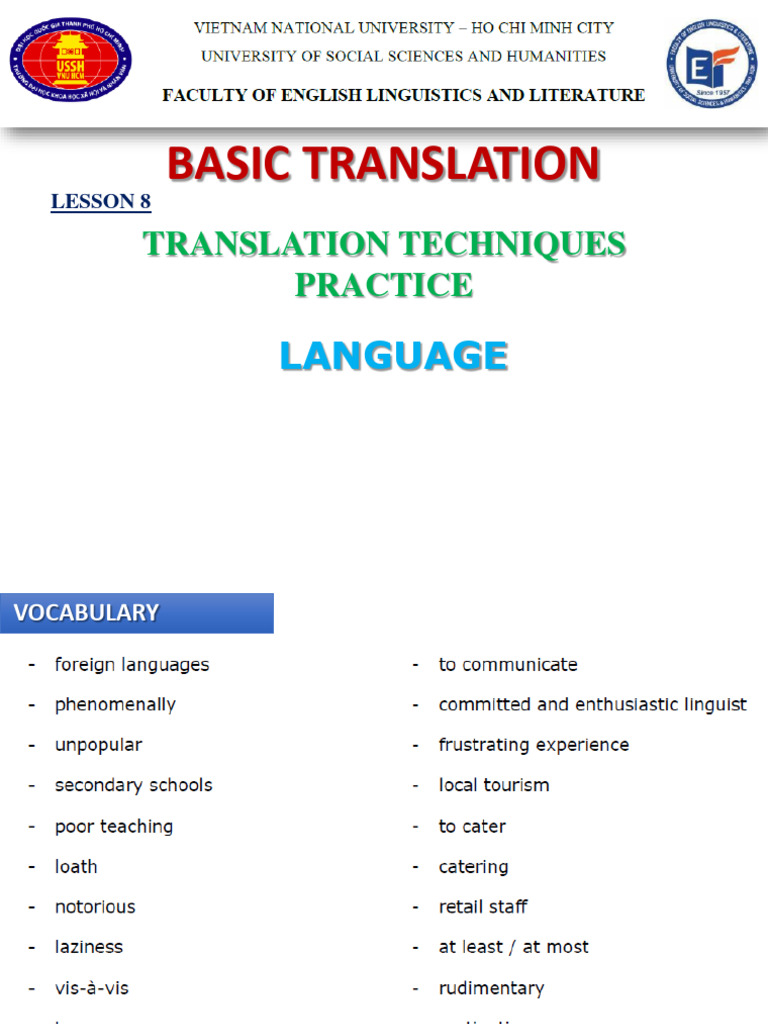 KHXHNV Basic Translation Practice Lesson 9 Topic Practice 4 Language ...