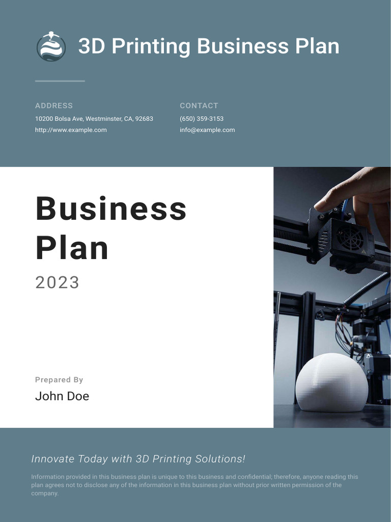 3D Printing Business Plan Overview | PDF | Marketing | 3 D Printing