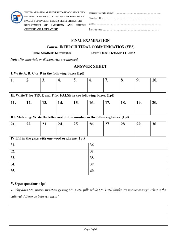 De Thi IC VB2 - 10.2023 | PDF | Grammatical Gender | Psychology