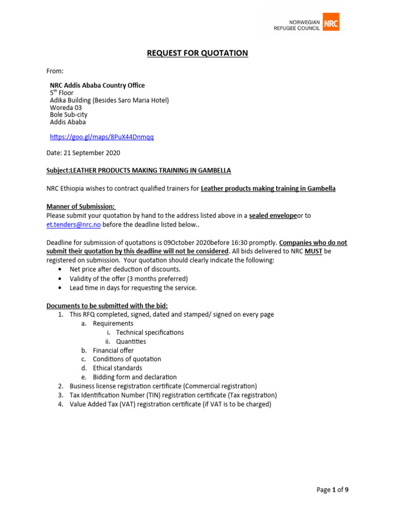 RFQ Leather Products Making Training in Gambella | PDF | Employment ...