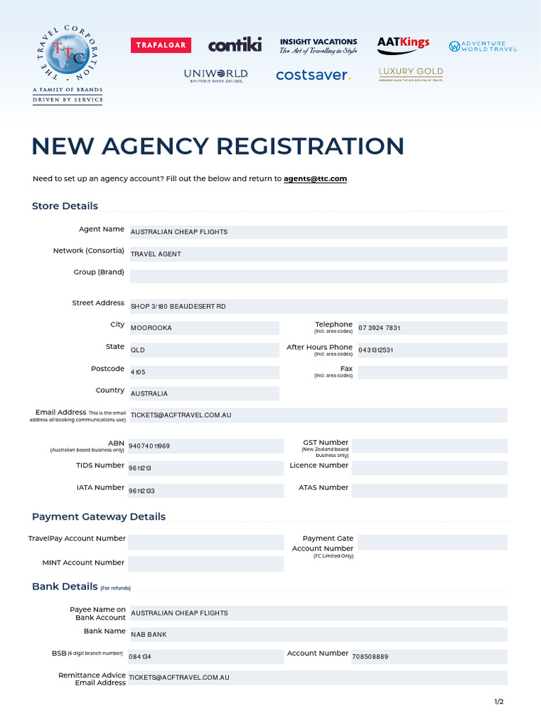 TTC New Agency Registration Form (3109) | PDF | Information And ...