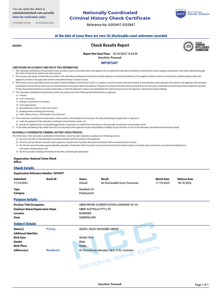 National Criminal History Check Report | PDF | Criminal Record | Public ...