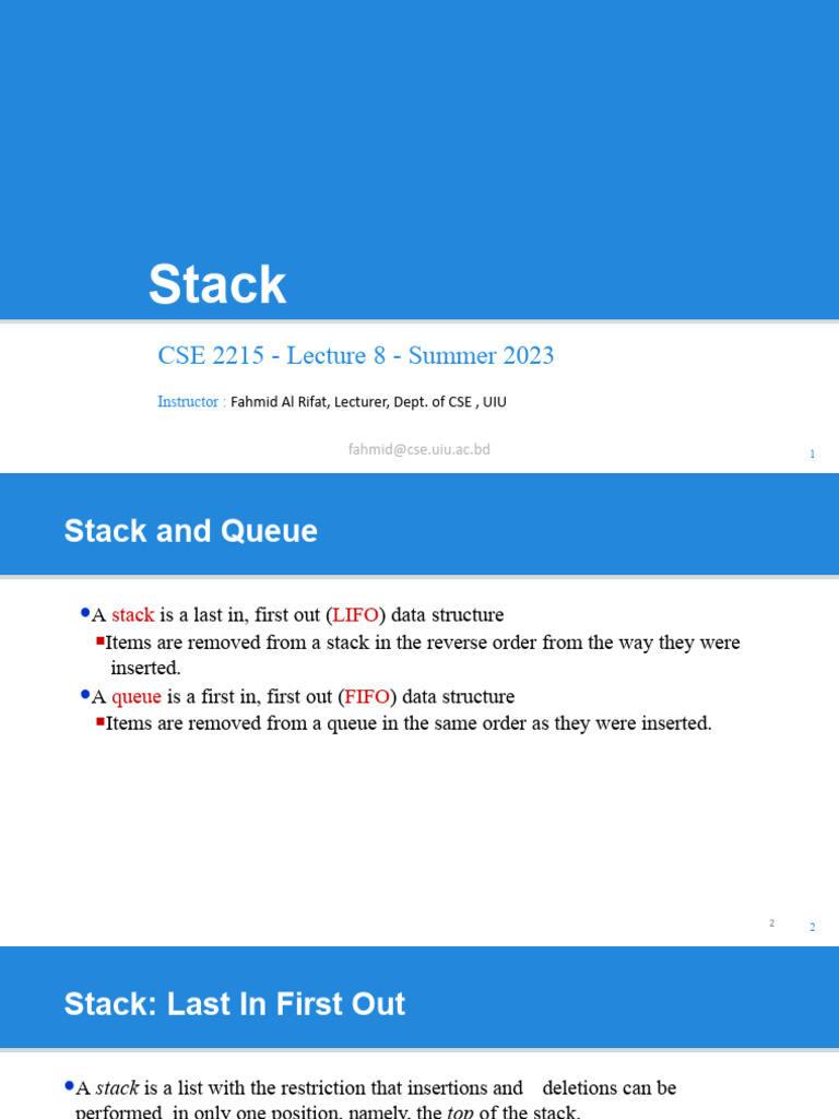 Stack | PDF | Queue (Abstract Data Type) | Applied Mathematics