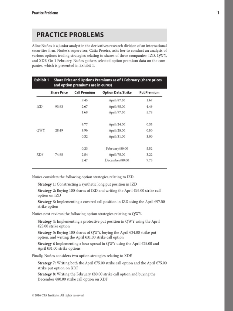 46 Derivatives - Strategies - Practice | PDF | Option (Finance) | Put ...
