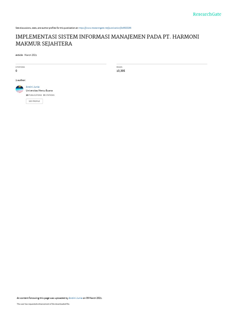 Implementasi Sistem Informasi Manajemen Pada Pt. Harmoni Makmur Sejahtera | PDF