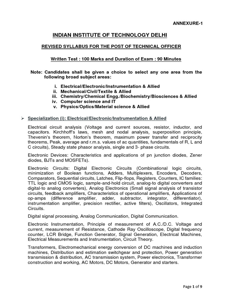Revised Syllabus For The Post of Technical Officer | PDF