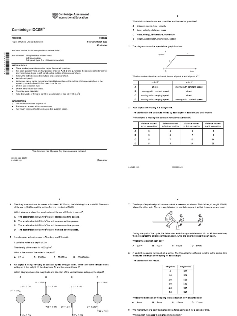 Past Paper IGCSE 2023 22 | PDF | Atomic Nucleus | Gases