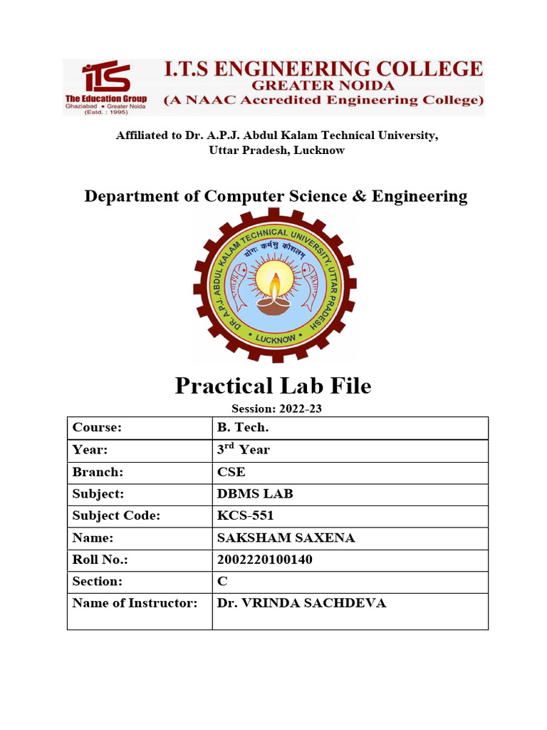 Dbms Lab File | PDF | Data Management Software | Sql Dbms Lab File | PDF | Data Management Software | Sql