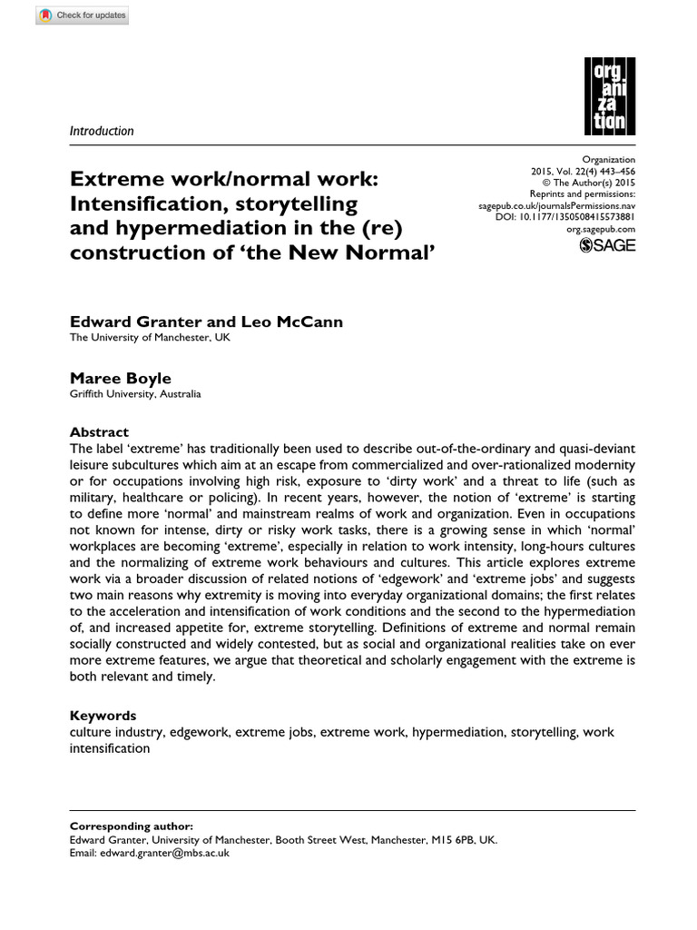 Granter Et Al 2015 Extreme Work Normal Work Intensification ...