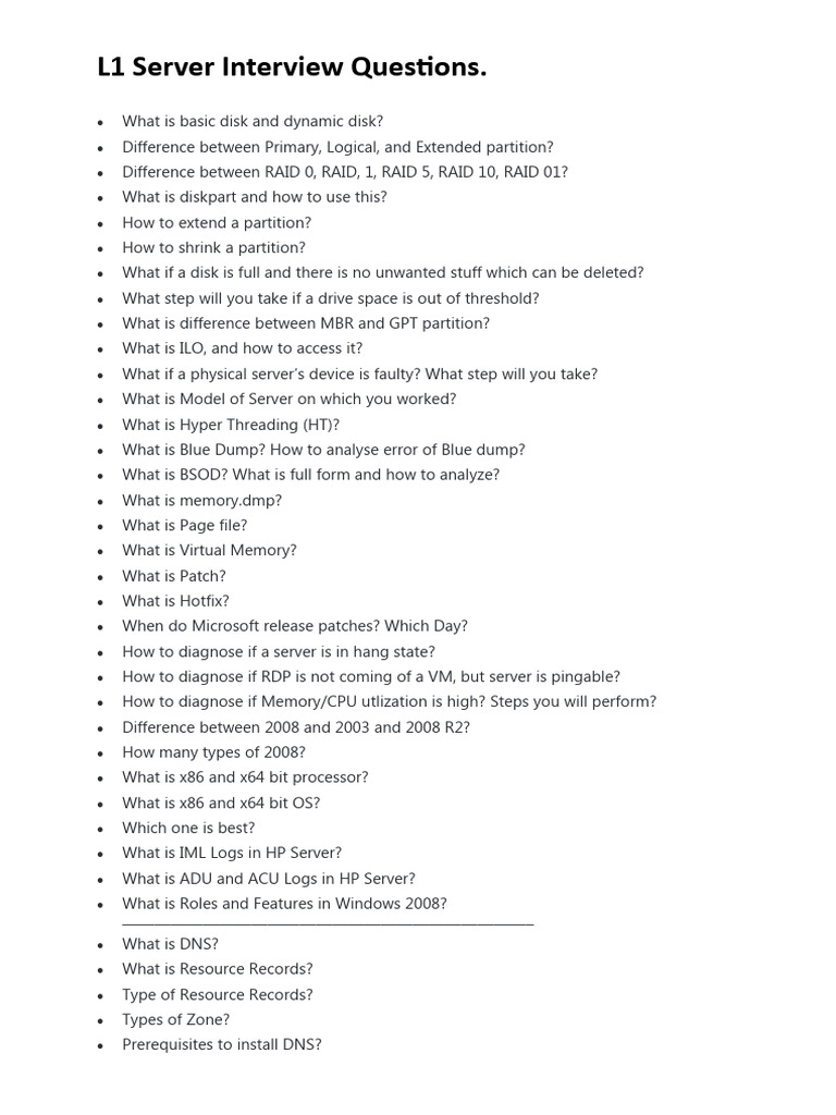 L1 Server & Networking Interview Guide | PDF | Domain Name System | Group Policy