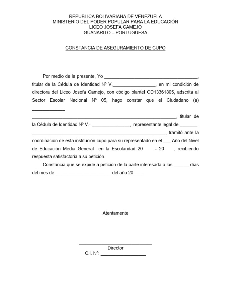 Constancia de Aseguramiento de Cupo | PDF | Gobierno y personalidad | America latina