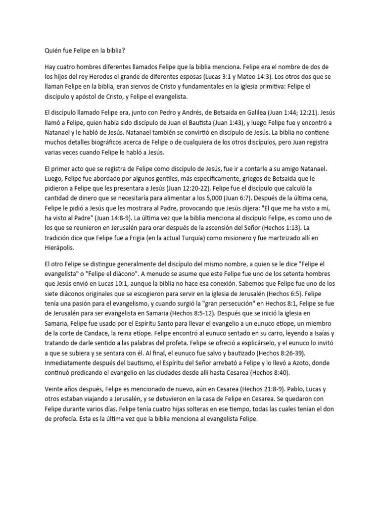 Felipe en la Biblia: Discípulo y Evangelista | PDF | Jesús | Juan el ...