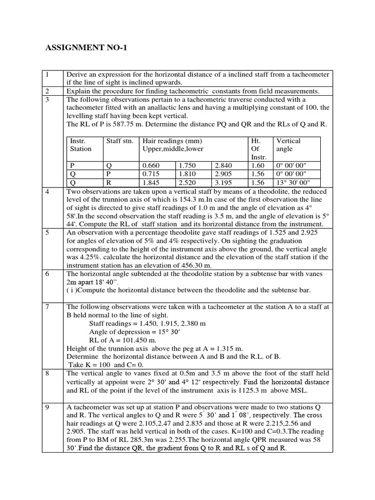 Advanced Surveying Assignment Questions - (PASHA - BHAI) | PDF ...