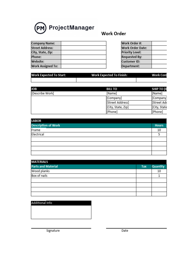 Work Order Template Free Excel | PDF