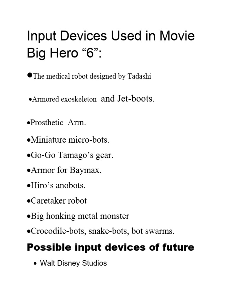 Input Devices Used in Movie Big Hero | PDF