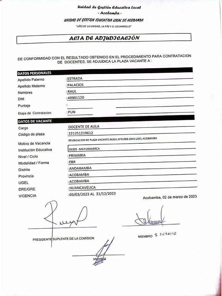 Acta de Adjudicación | PDF