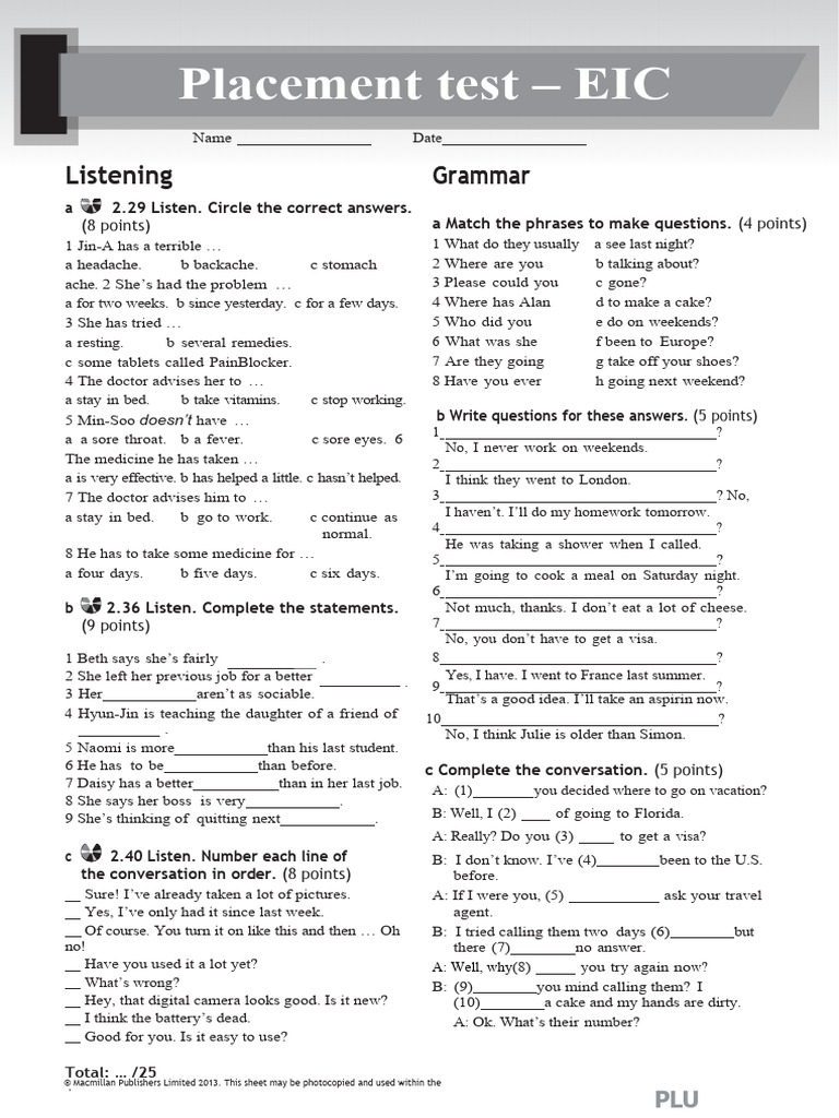 Placement Test - EIC | PDF