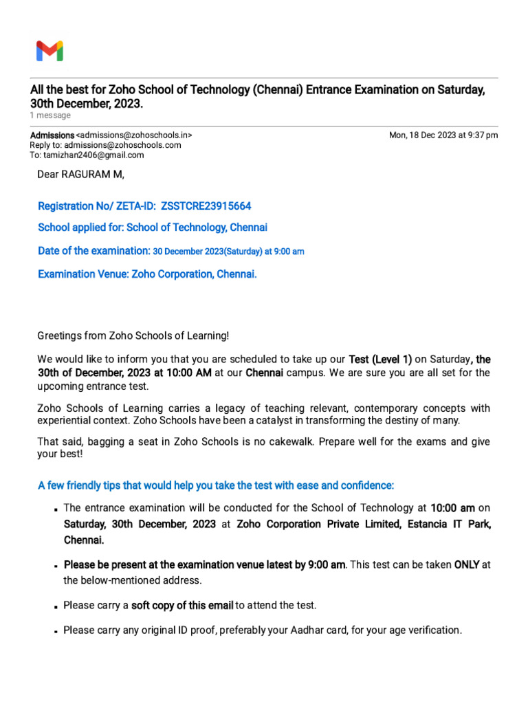 Zoho School of Technology Exam Details | PDF | Computing