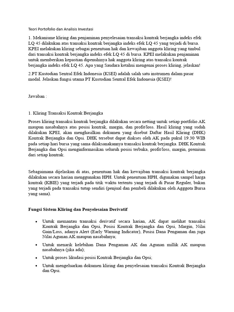 Tugas 1 Teori Portofolio Dan Analisis Investasi - Nailin Nikmah - 042133474 | PDF