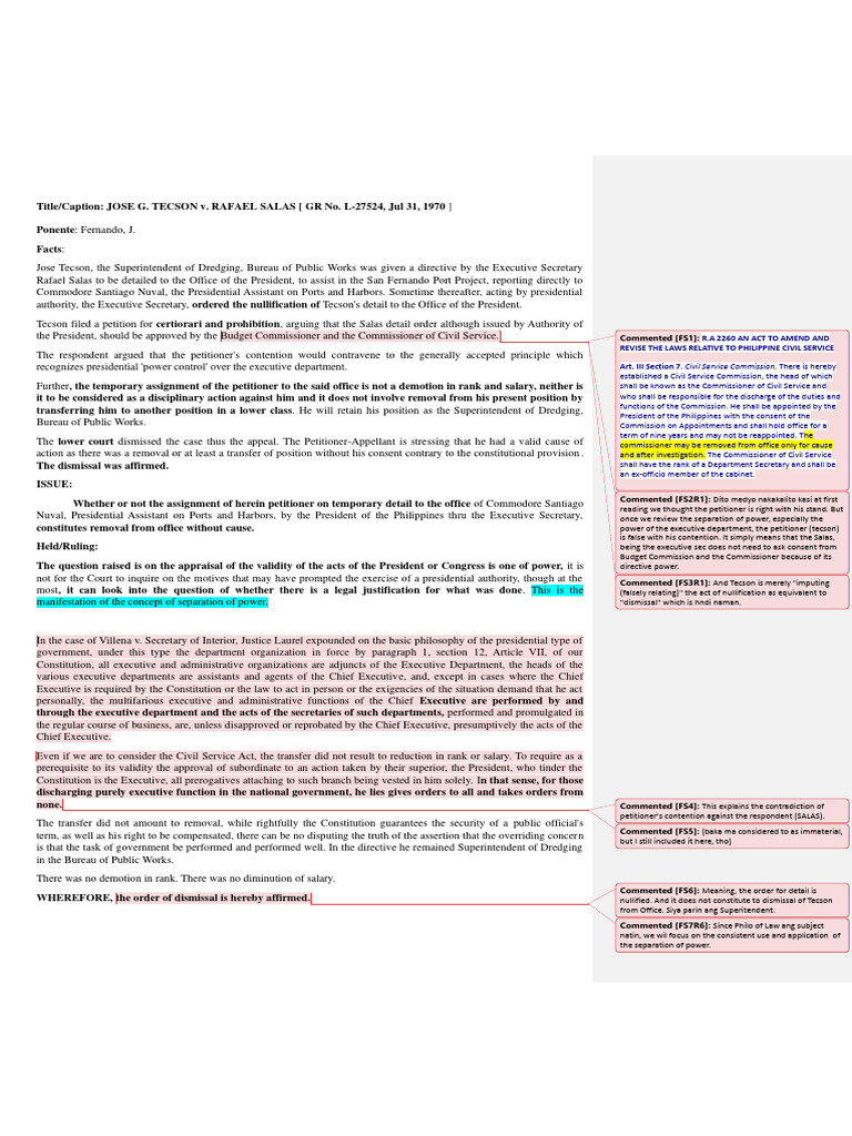 Tecson vs. Salas Case Digest | PDF | Presidents Of The United States ...