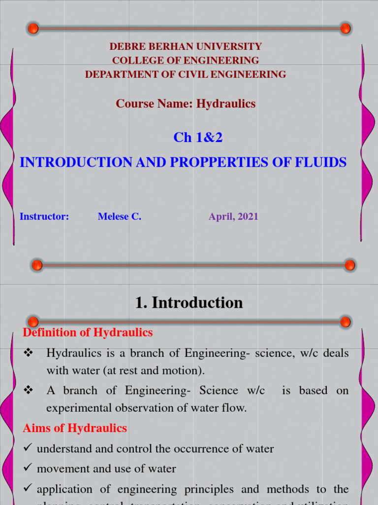 Introduction and Propperties of Fluids: Course Name: Hydraulics | PDF ...