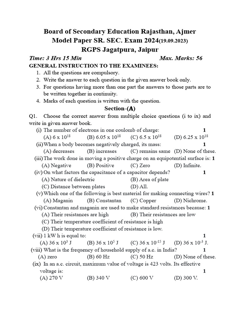 Physics - Model Paper - 02 | PDF | Electrical Resistance And ...