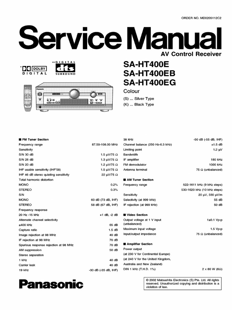 Panasonic - Sa-Ht400e Service Manual | PDF