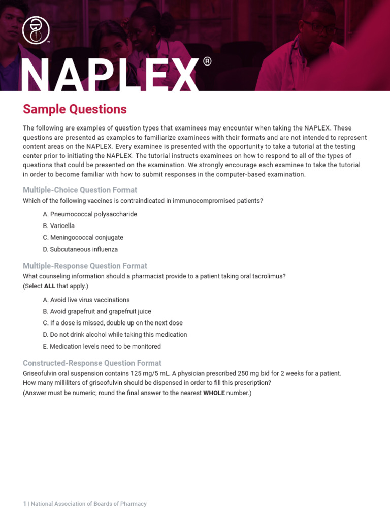 NAPLEX Sample Questions 1 | PDF | Self-Improvement | Wellness