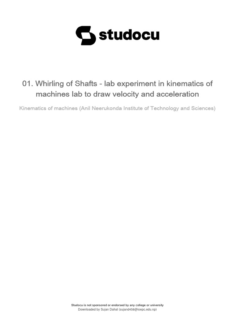 Whirling Shafts Lab Experiment | PDF | Machines | Kinematics