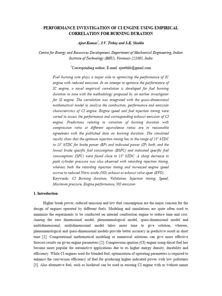 Performance Investigation of CI Engine Using Empir | PDF