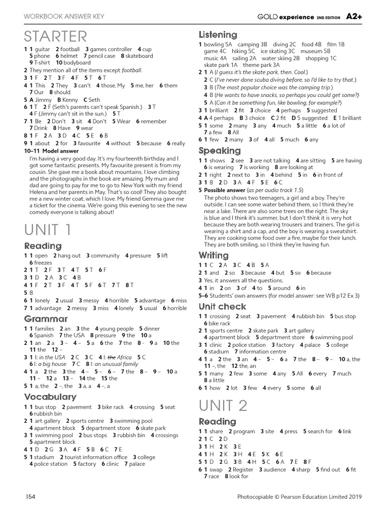 Gold Exp A2P WB Answer Key | PDF | Conversation | Classroom