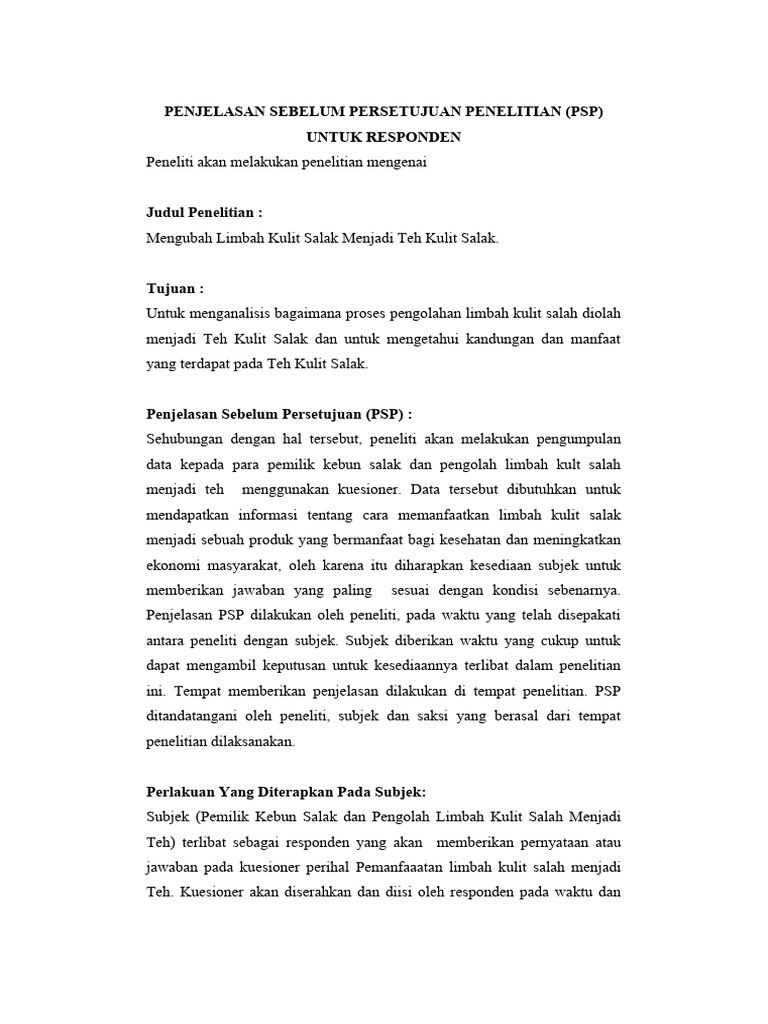 Penjelasan Sebelum Persetujuan Penelitian | PDF