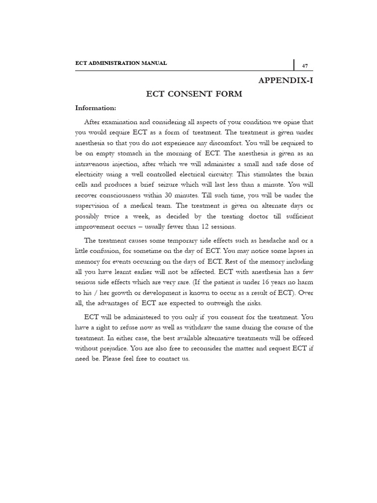 Ect Consent Form | PDF | Electroconvulsive Therapy | Informed Consent