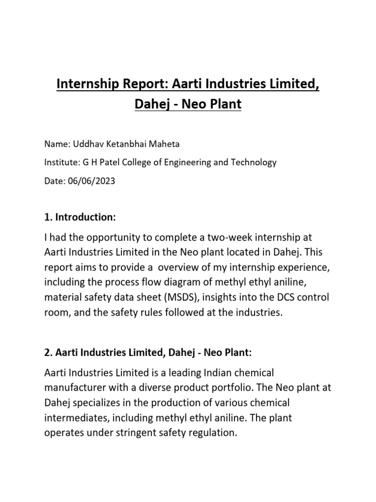 Aarti Industries Internship Report | PDF