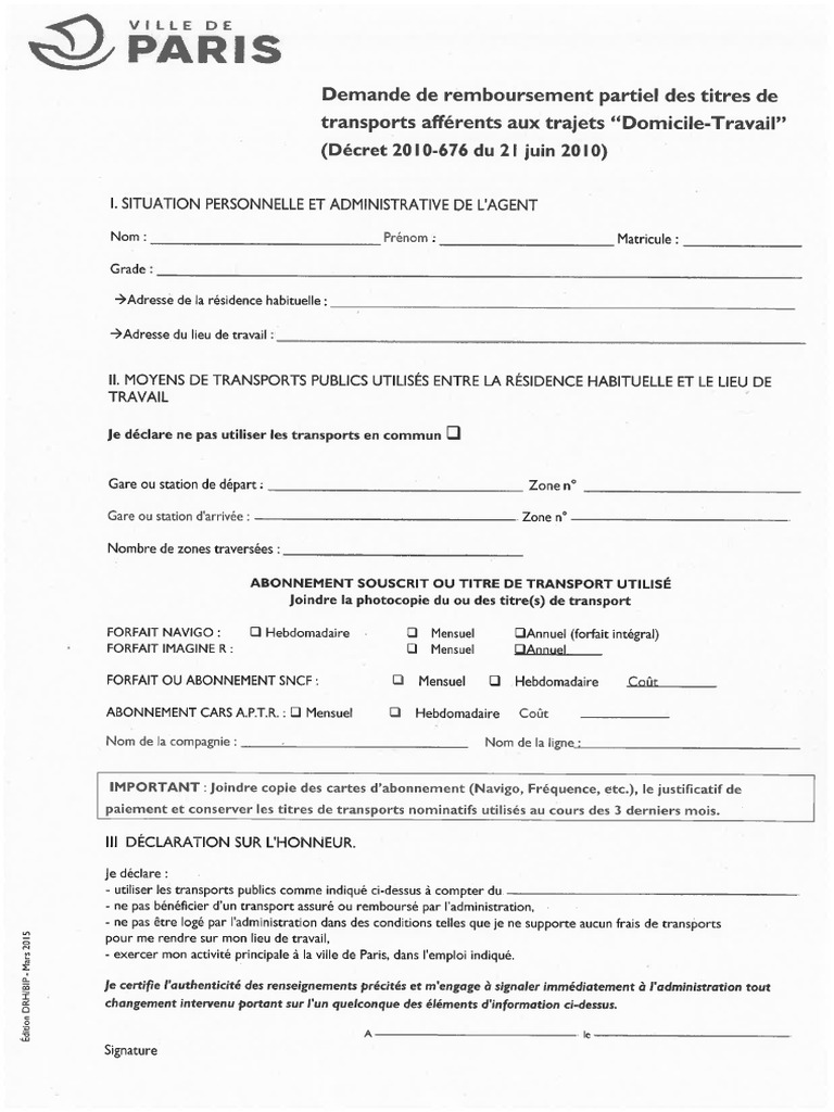 Formulaire de Transport | PDF