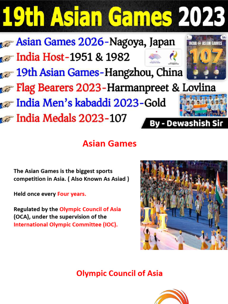 Asian Games 2023 Sports Current Affairs | PDF | Sports | Multi Sport Events