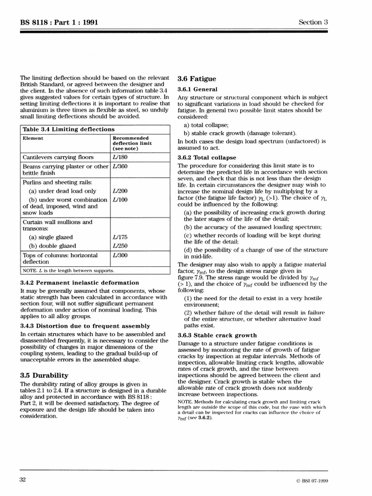 Bs-8118-1-Aluminium 1991 Allow Deflection | PDF