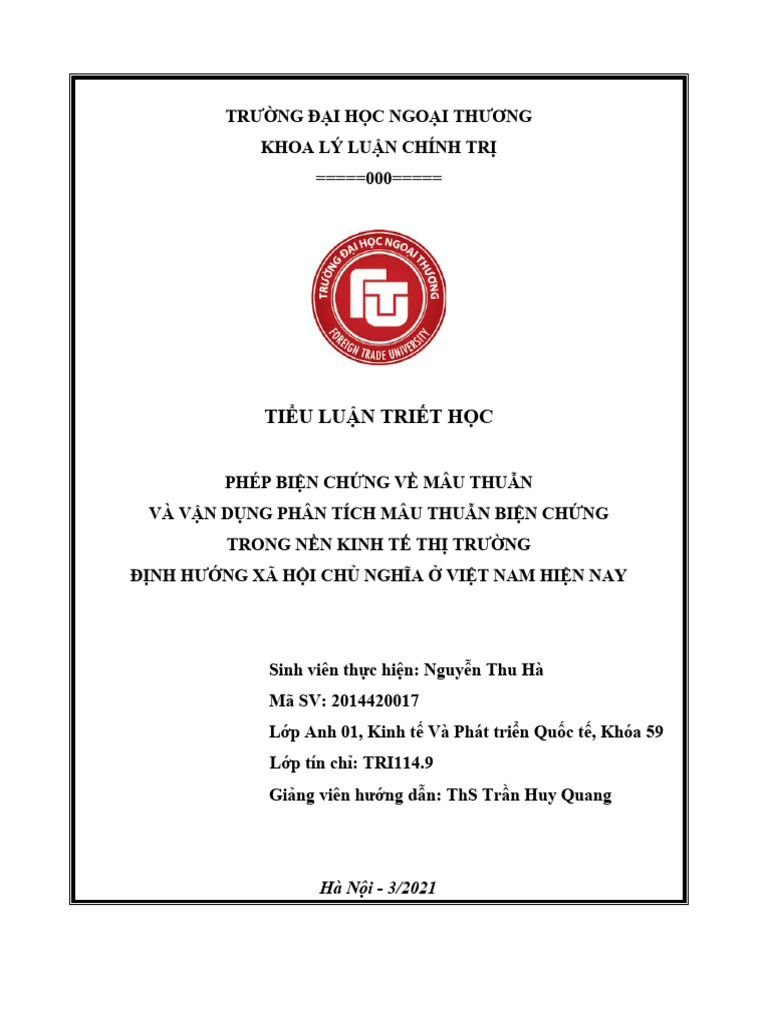 Tiểu luận Triết học - FTU | PDF