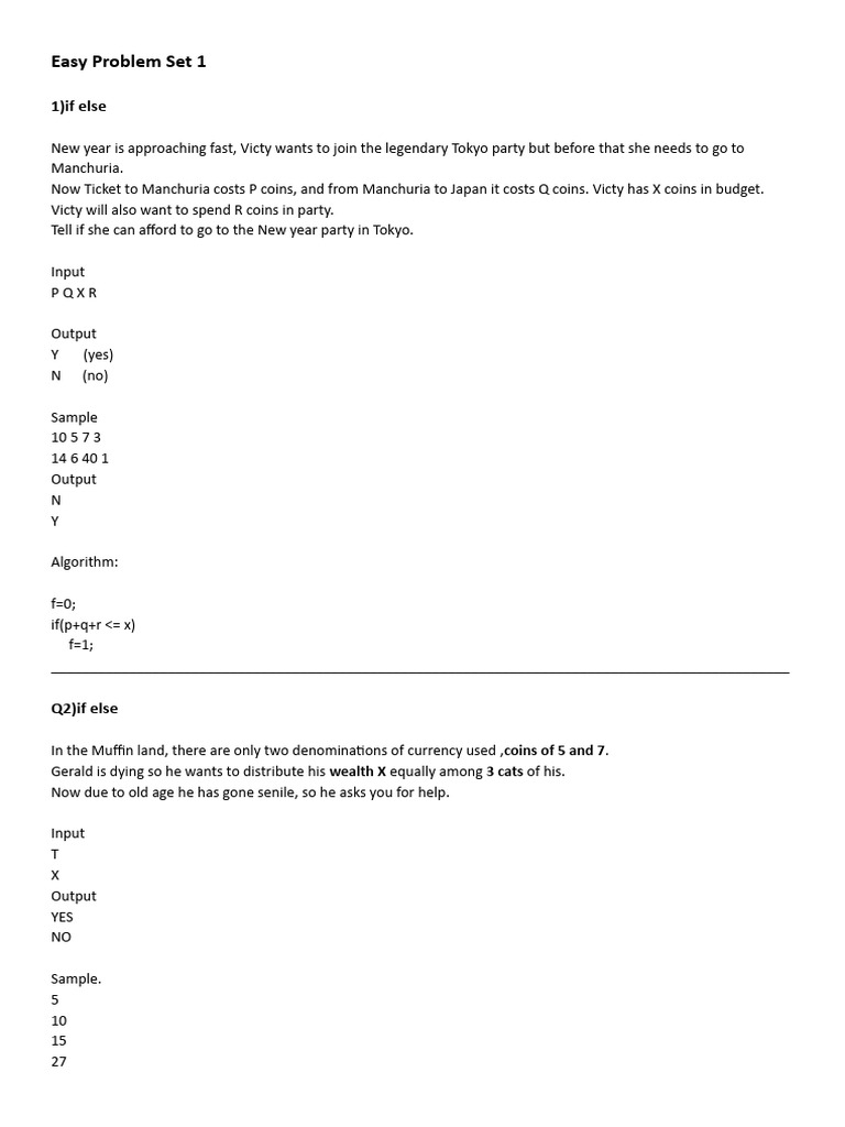 Easy Problem Set | PDF | Computing | Mathematical Logic Easy Problem Set | PDF | Computing | Mathematical Logic