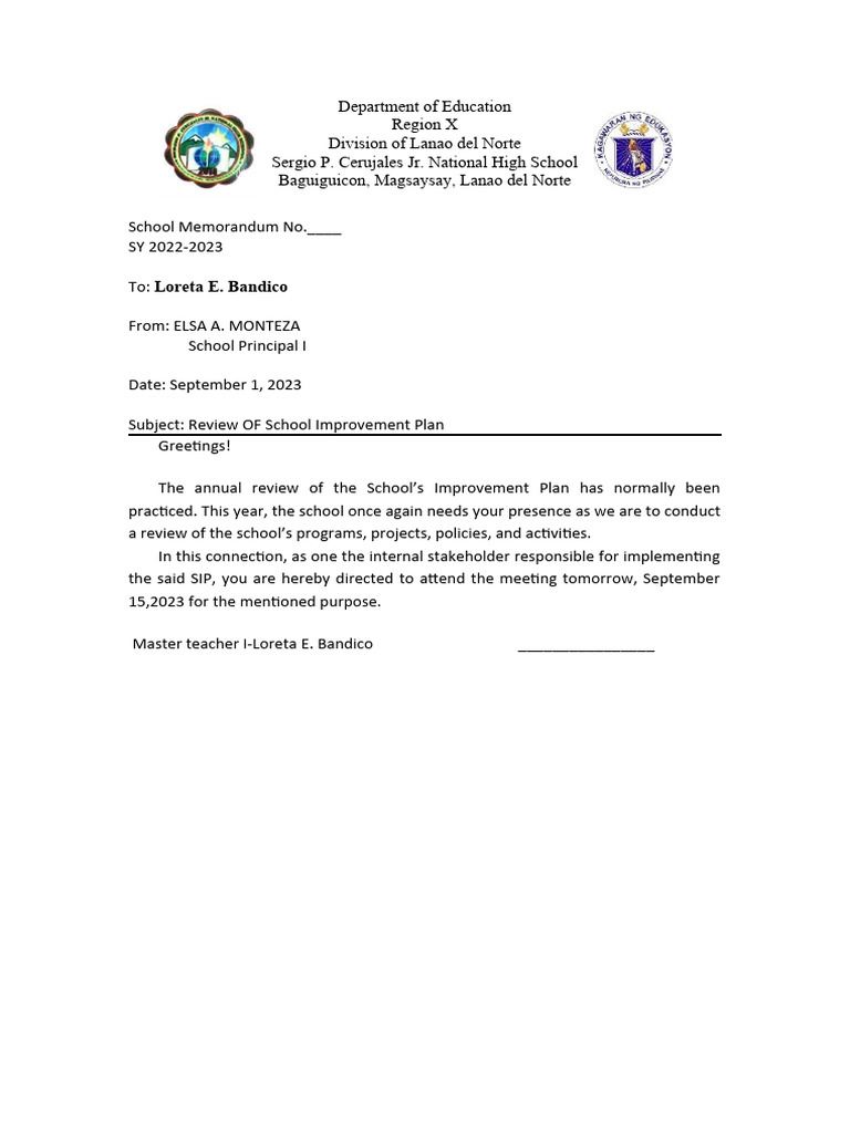 School Memo On SIP | PDF
