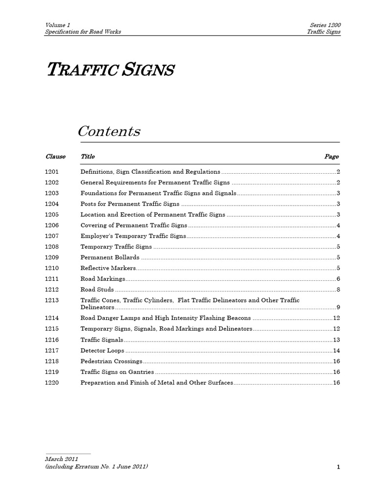 Volume 1 Series 1200-Specification For Road Works - Traffic Signs | PDF ...