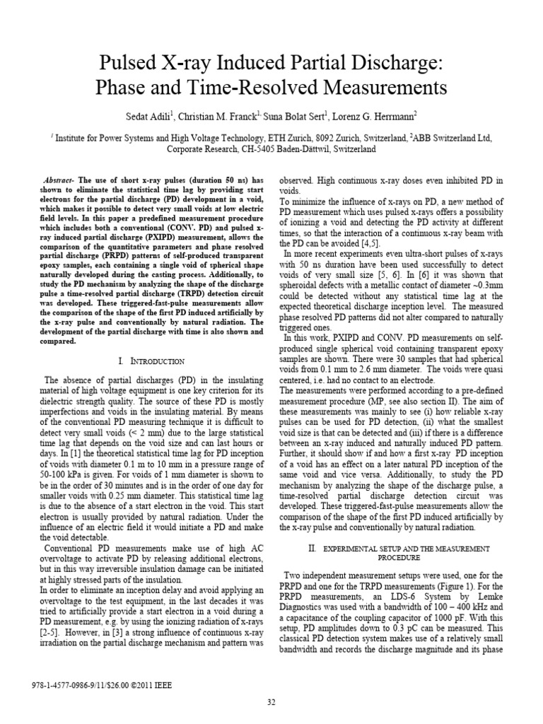Pulsed X-Ray Induced Partial Discharge: Phase and Time-Resolved Measurements | PDF | Electrical ...