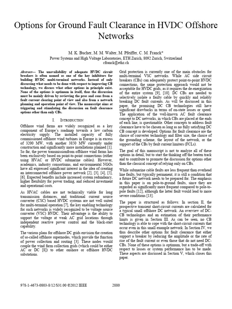 Options For Ground Fault Clearance in HVDC Offshore Networks | PDF ...
