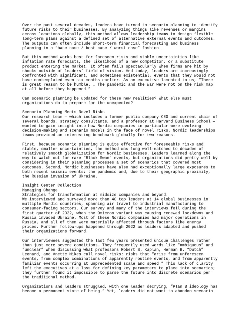 Lecture Notes - Scenario Planning | PDF | Scenario Planning | Risk